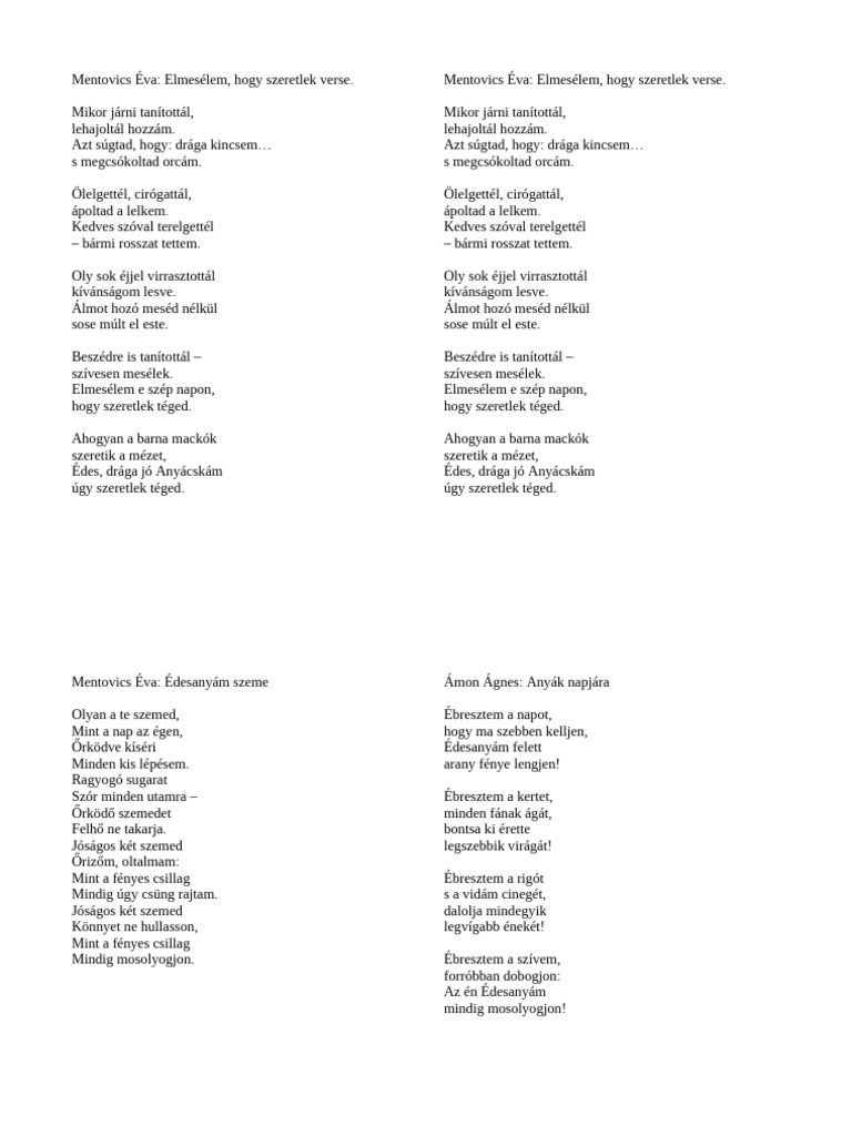 Anyák Napi Versek | PDF
