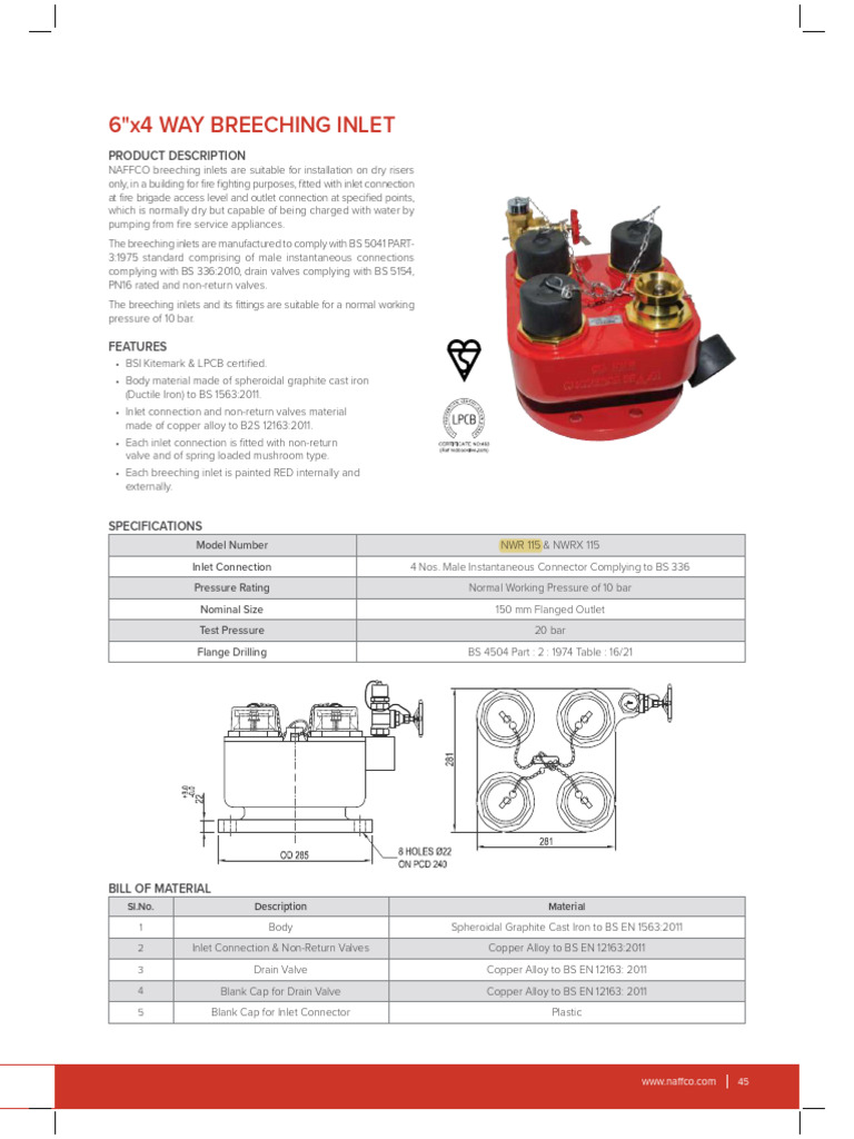4 Way Fire Department Connection - Naffco - Datasheet | PDF | Valve ...