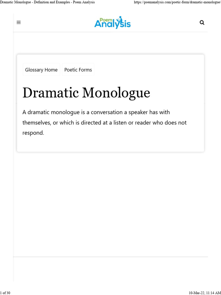 Dramatic Monologue - Definition and Examples - Poem Analysis | PDF ...