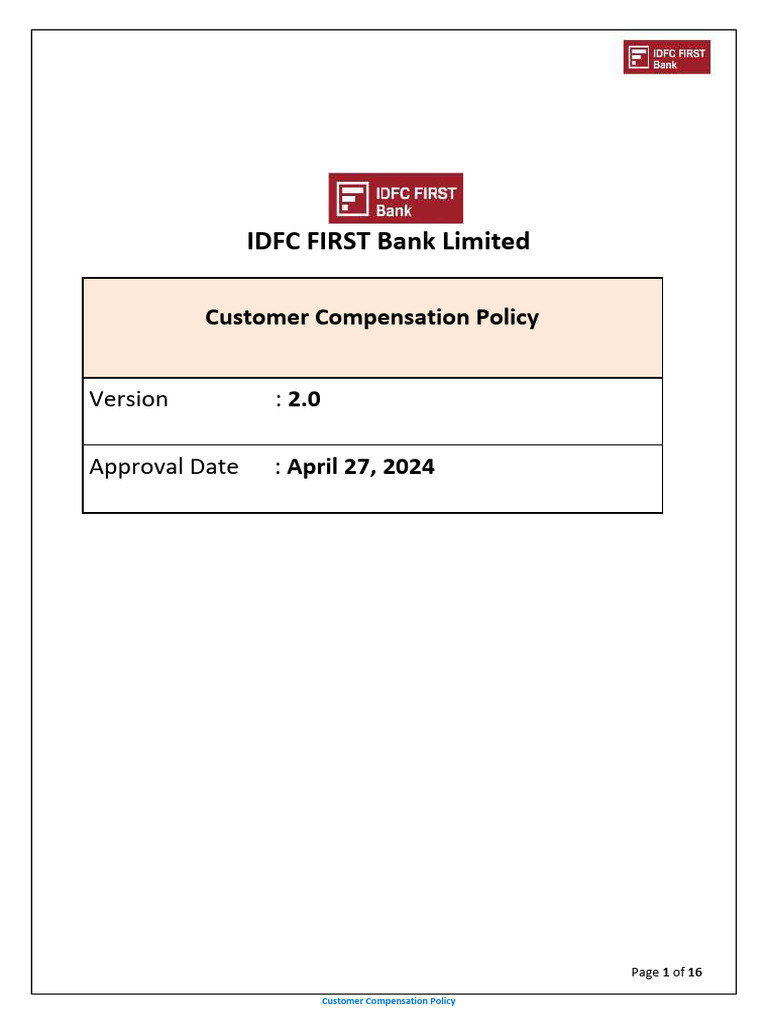 Customer Compensation Policy | PDF | Credit Card | Banks
