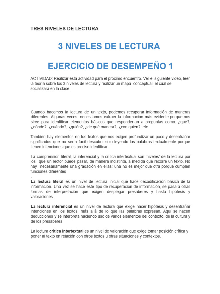 TRES NIVELES DE LECTURA Actividad | PDF | Videojuegos
