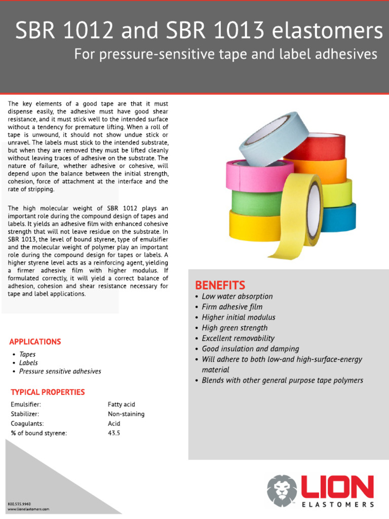 SBR 1012 and SBR 1013 Elastomers For Pressure-Sensitive Tape and ...