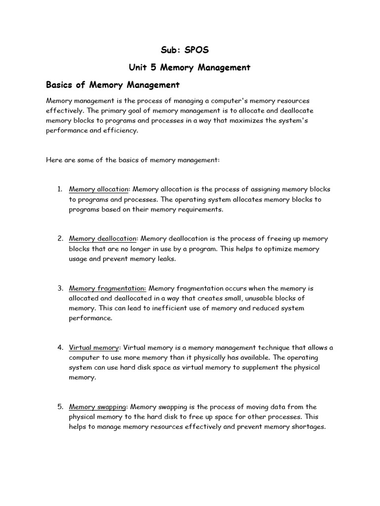 SPOS - Unit5 - Memory Management | PDF | Computer Data Storage | Process (Computing)
