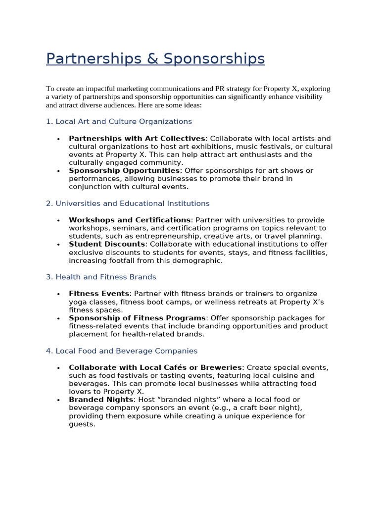 Property X - Partnerships & Sponsorships Strategy | PDF | Hostel