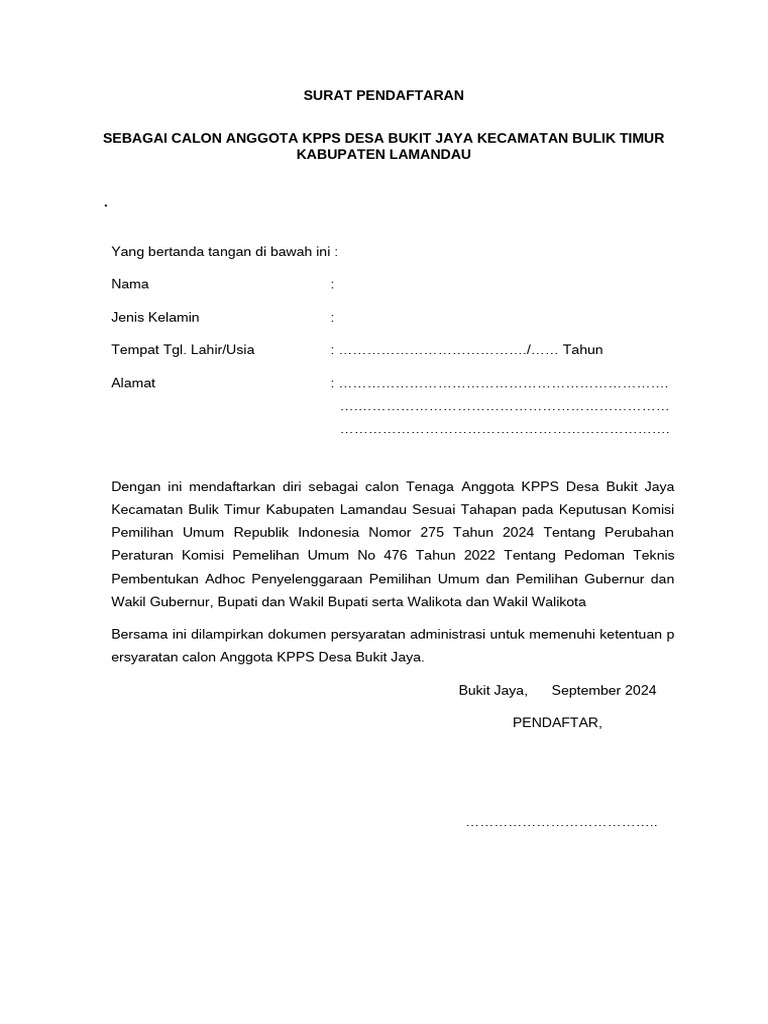 Surat Pendaftaran KPPS | PDF