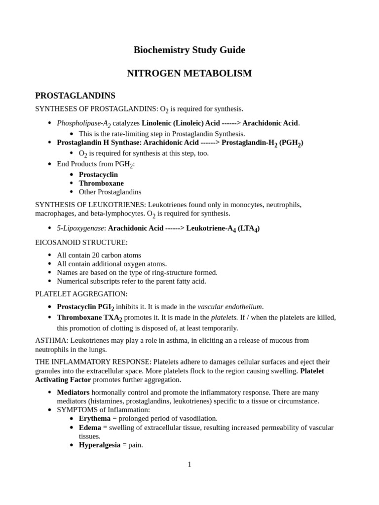 Biochemistry Study Guide | PDF | Biosynthesis | Amino Acid