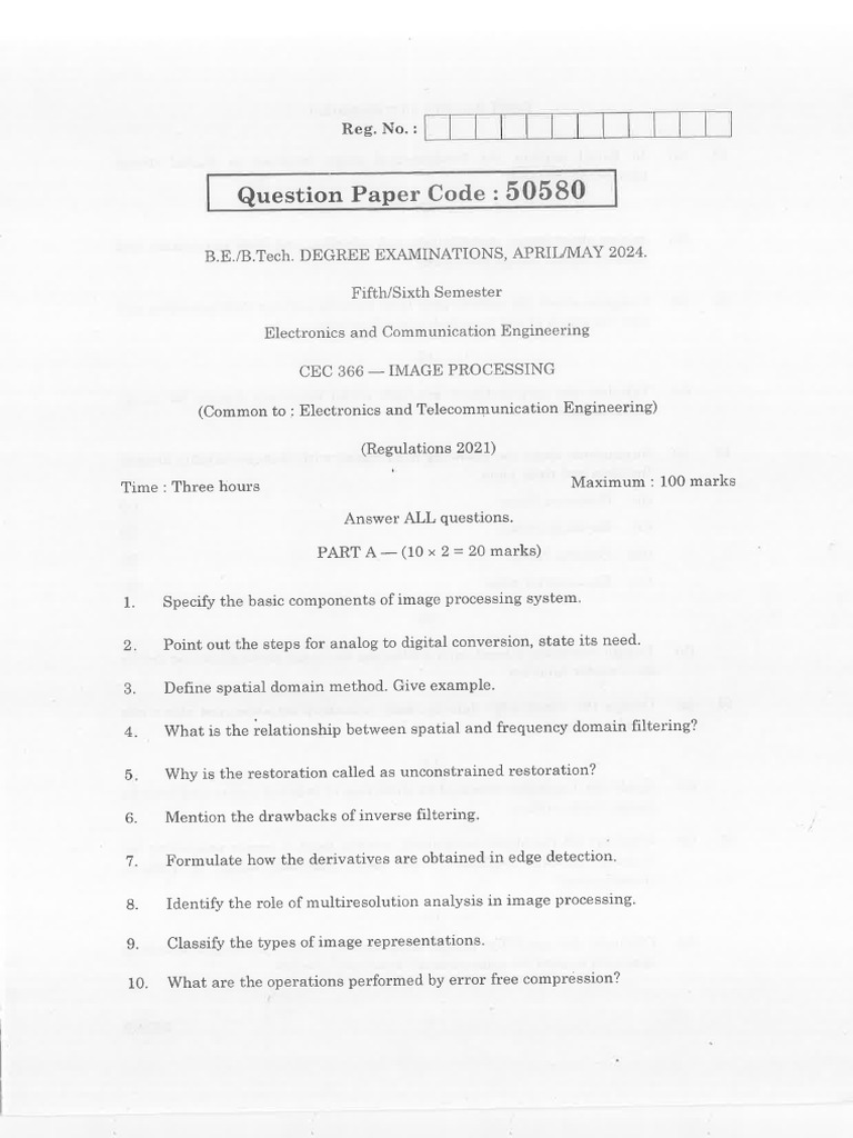 ECE-AM-2024-CEC 366-Image Processing-781545048-50580 | PDF