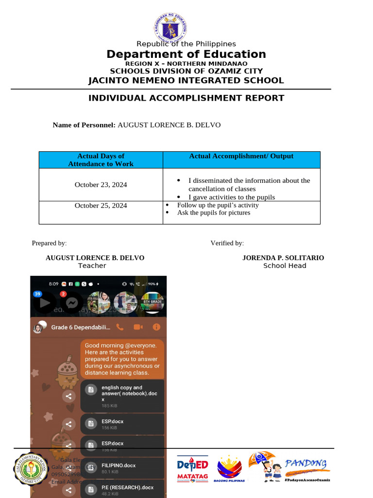 Teacher's Accomplishment Report 2024 | PDF