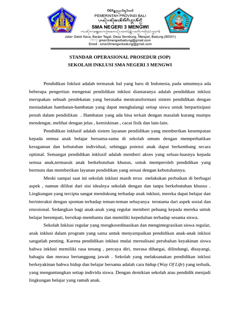 SOP Sekolah Inklusi SMA Negeri 3 | PDF | Karier & Perkembangan ...