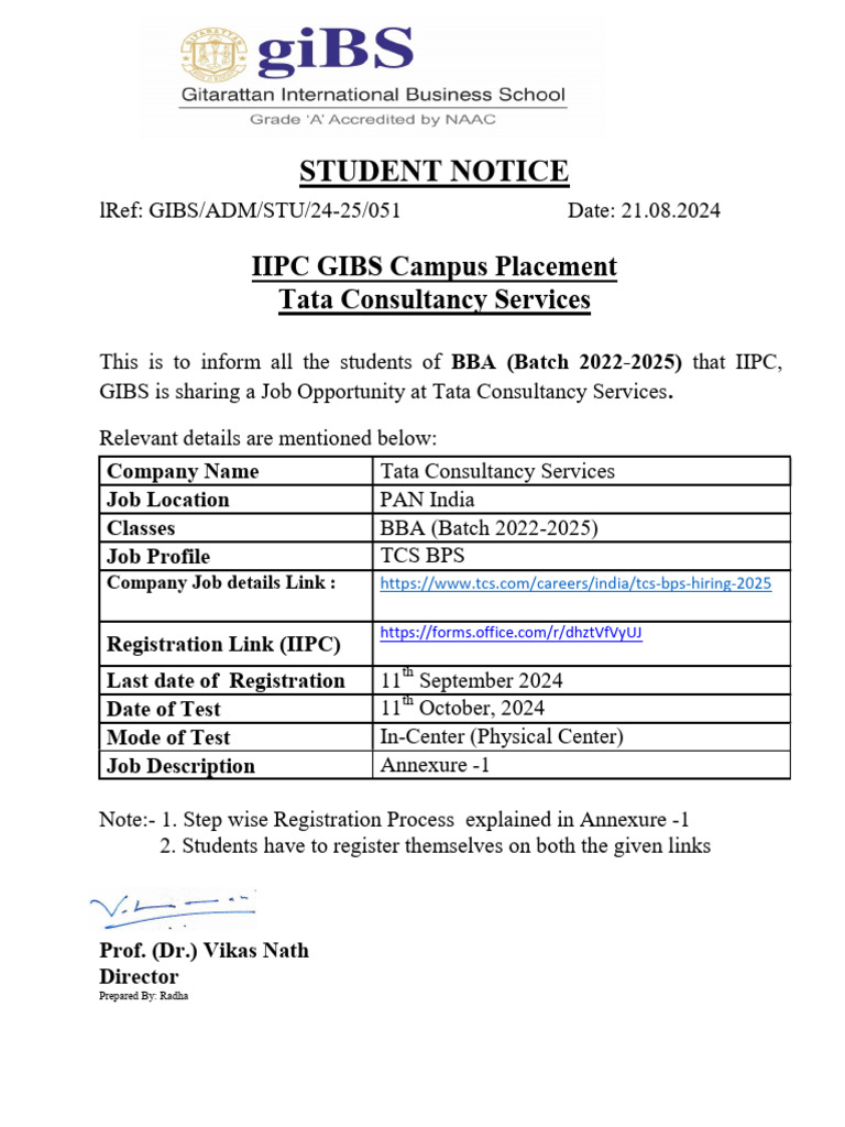 051-Student Notice IIPC Notice - TCS For BBA (2022-2025) | PDF