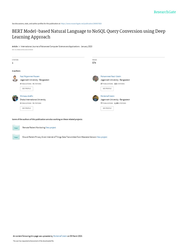 Paper 93 Bert Model Based Natural Language To Nosql Query Conversion Pdf No Sql Databases