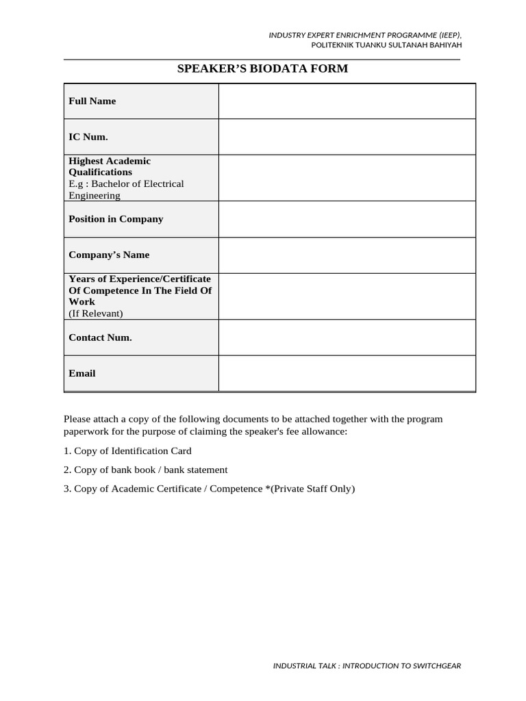 Borang Biodata Penceramah | PDF