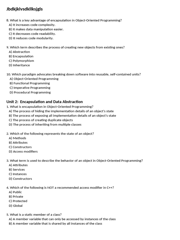 JBDKJKLVSDKLLKSJGLS: Unit 2: Encapsulation and Data Abstraction | PDF | Method (Computer ...