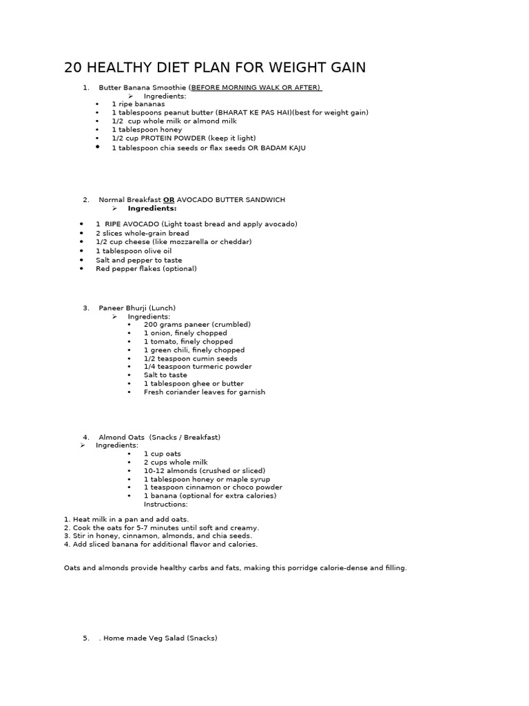 Healthy Diet Plan For Weight Gain | PDF | Peanuts | Pancake