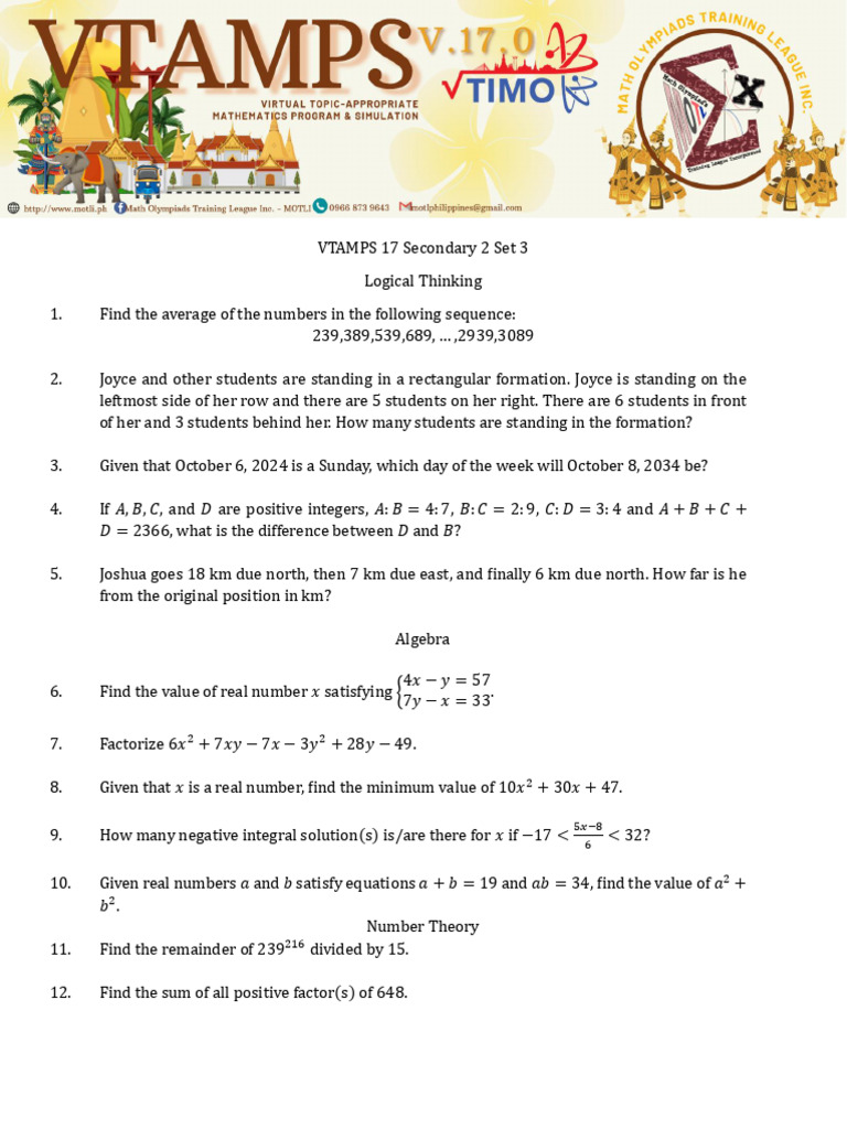VTAMPS 17 Secondary 2 Math Solutions | PDF | Real Number | Numbers