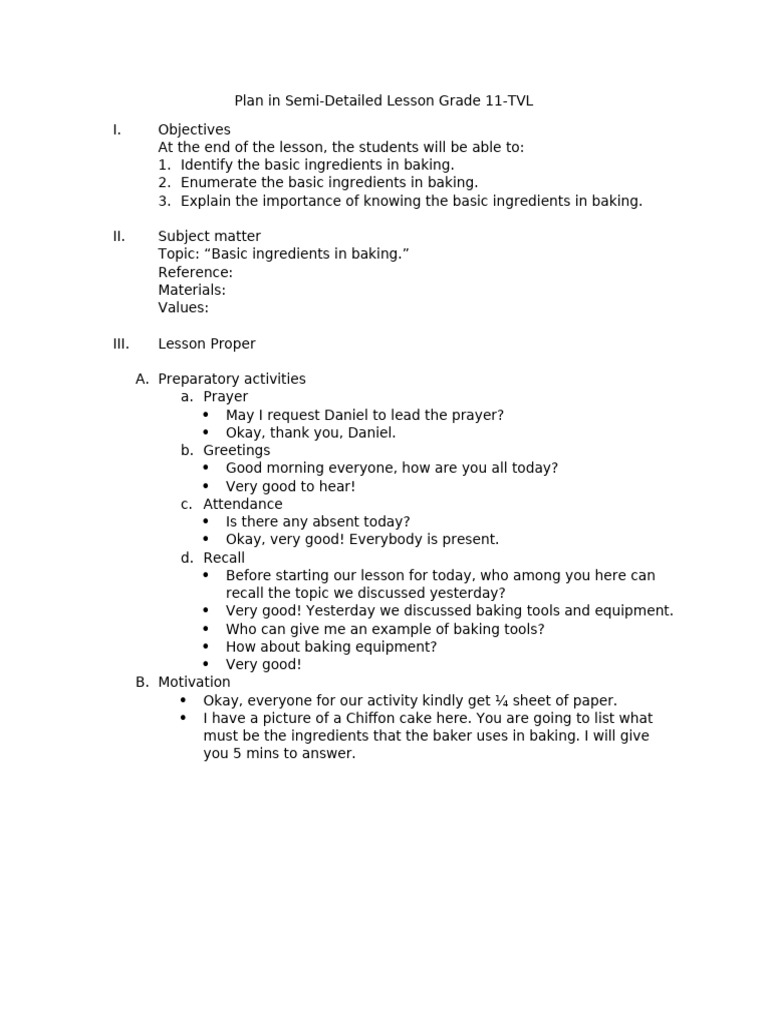 Grade 11 Baking Ingredients Lesson | PDF