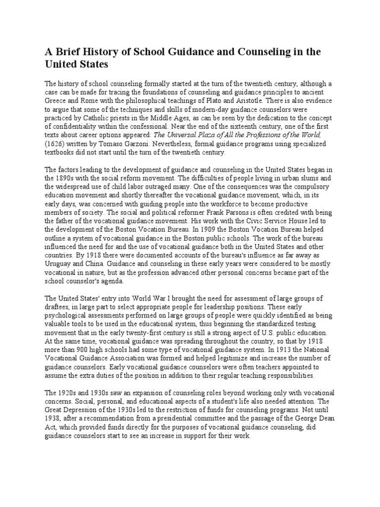 A Brief History of School Guidance and Counseling in The United States ...