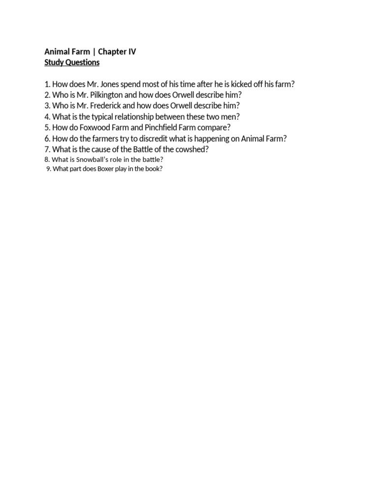 Chapter 4 Study Questions: Animal Farm | PDF