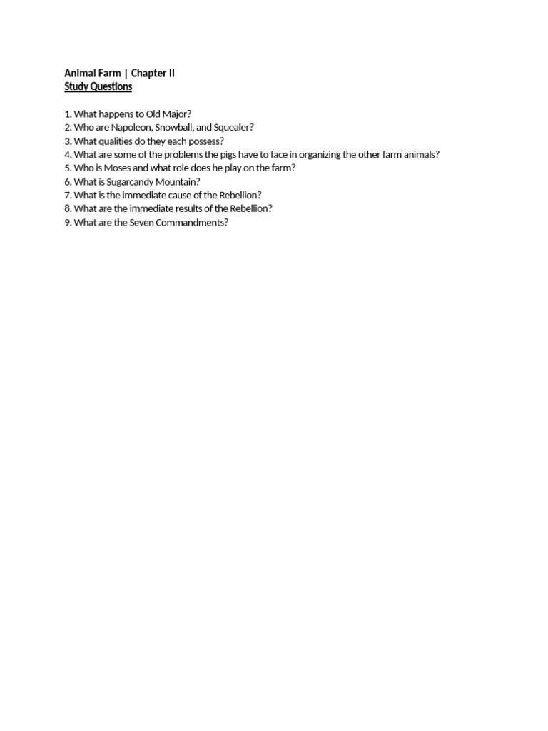 Animal Farm Chapter 2 Study Questions | PDF | Science & Mathematics ...