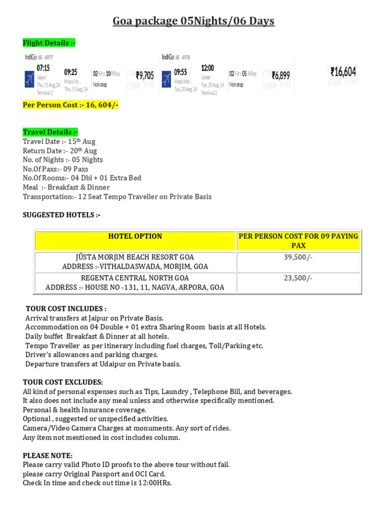 Goa Package 05nights | PDF