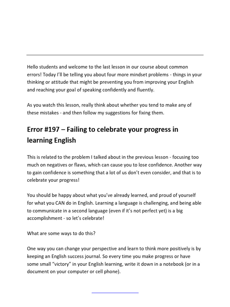Mindset Mistakes in English Learning | PDF | Fluency | English Language