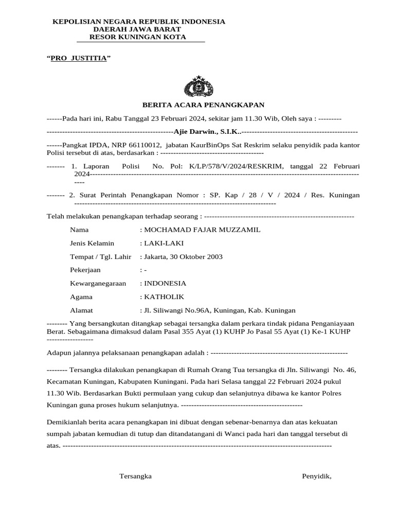 Berita Acara Penangkapan Fix | PDF