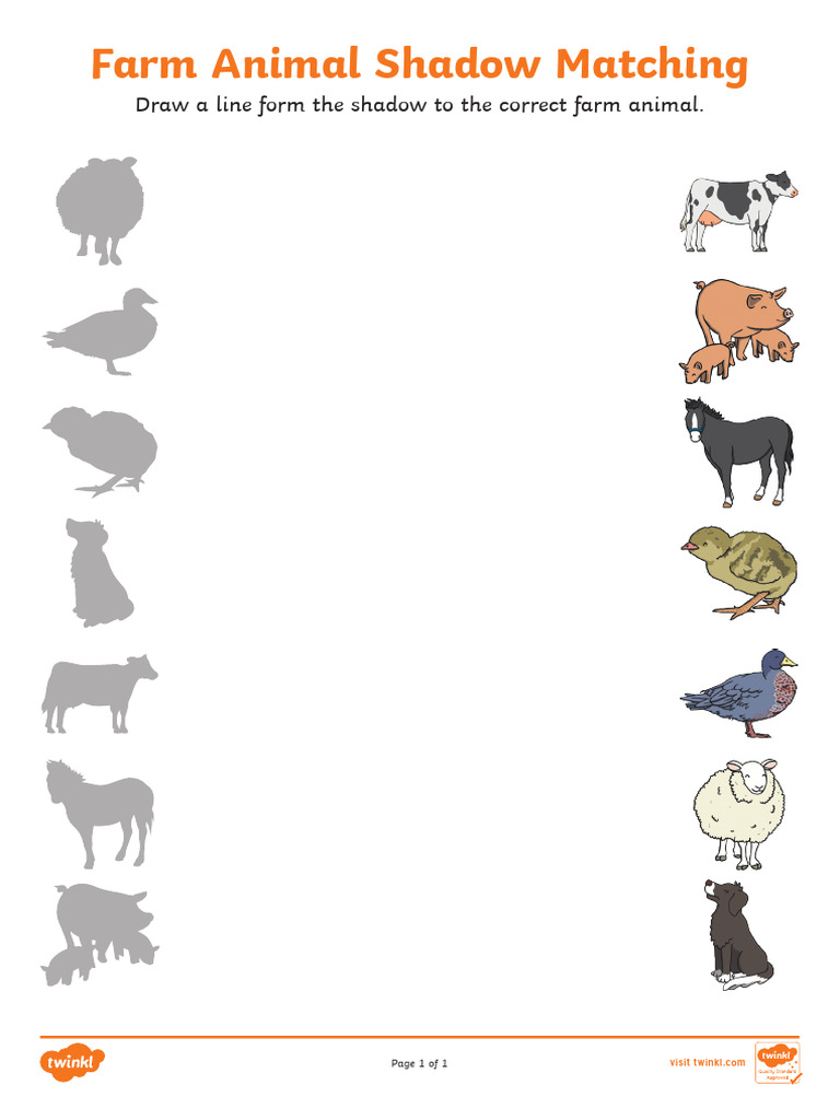 T TP 6128 Farm Animal Shadow Matching Activity Sheet | PDF