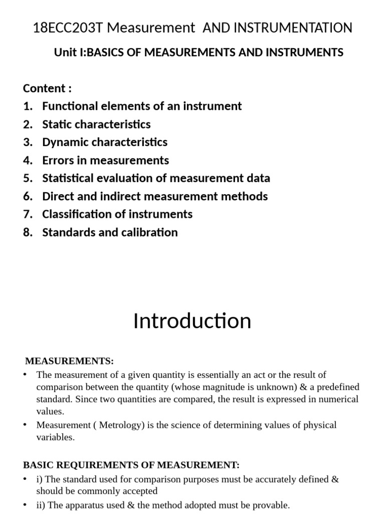 M&i - Unit 1 - Basics of Measurements and Instruments | PDF | Calibration | Observational Error