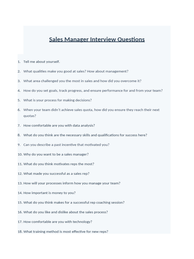 Sales Manager Interview Questions | PDF