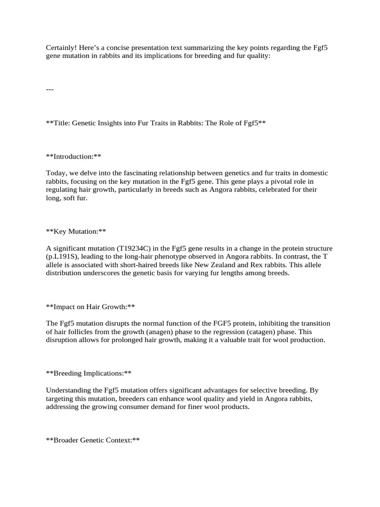 Fgf5 Gene Mutation in Rabbit Fur | PDF | Science & Mathematics | Technology & Engineering