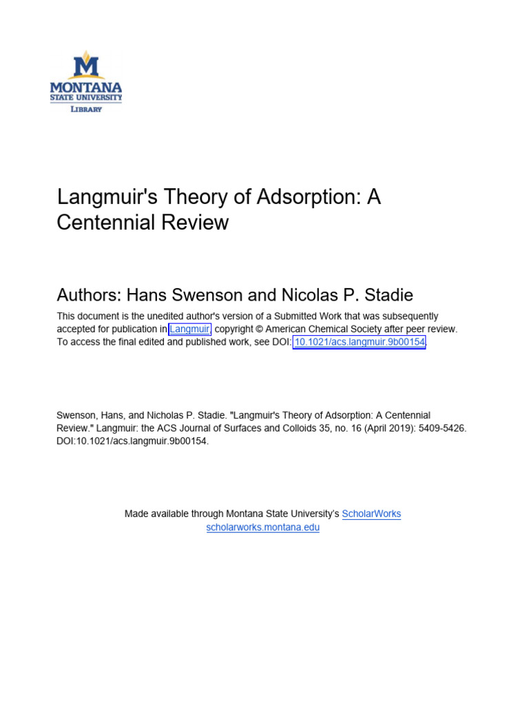 Langmuir S Theory of Adsorption A Centennial Review 3mrtgj0v0u | PDF ...
