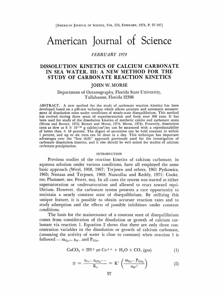 Dissolution Kinetics of Calcium Carbonate in Sea Water III A New Method ...