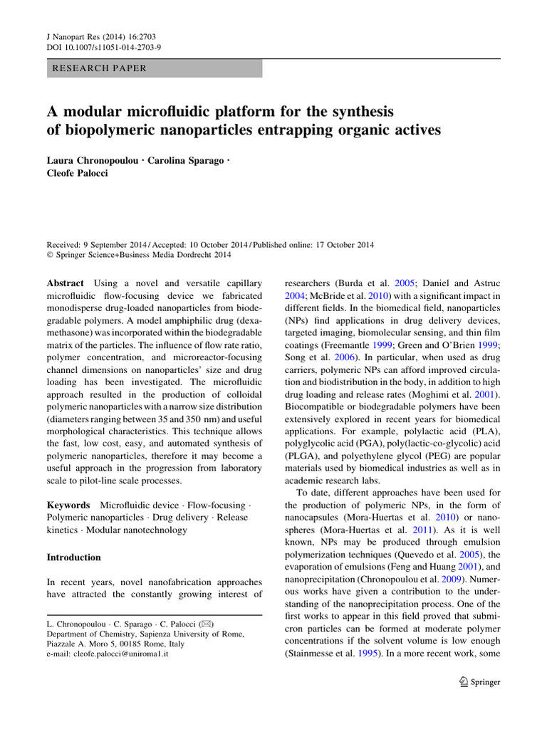A Modular Microfluidic Platform For The Synthesis of Biopolymeric Nanoparticles Entrapping ...