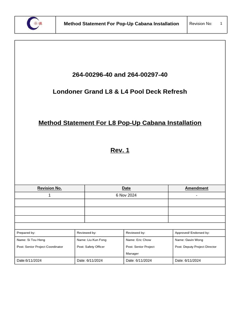 Method Statement For Pop-Up Cabana Installation | PDF | Science ...