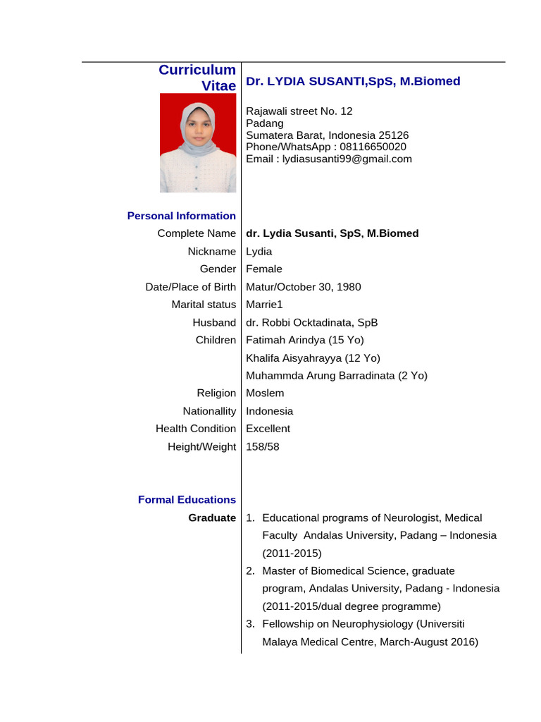 7 Curriculum Vitae DR - Lydia, SP | PDF | Neurology | Health Care