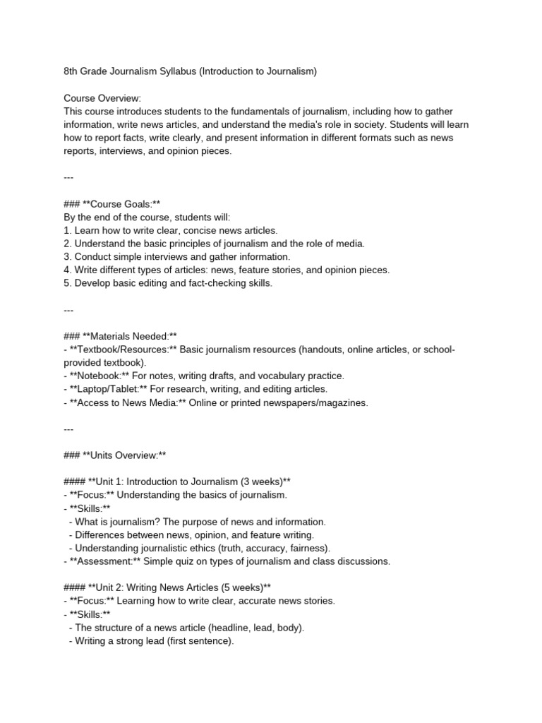 Journalism International Program Syllabus | PDF | Journalism | News