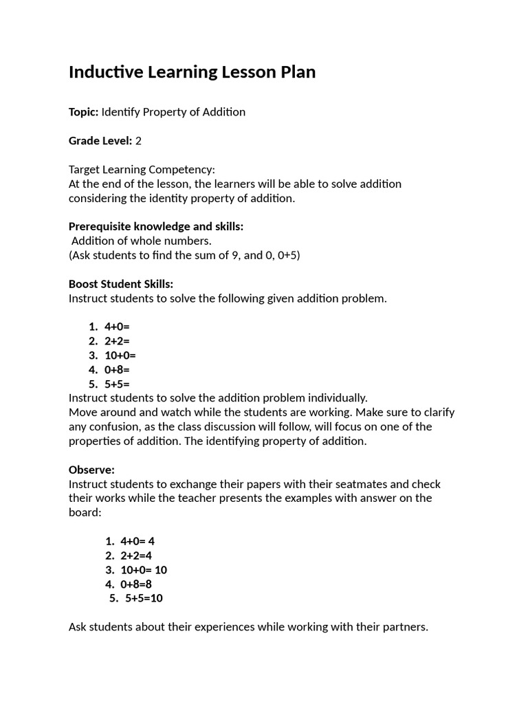 Inductive Learning Lesson PlanJA | PDF