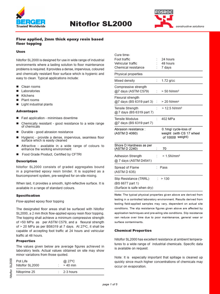 Tds Nitoflor Sl2000 BFL | PDF | Concrete | Epoxy
