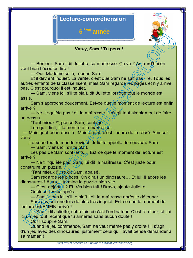 6ème Année Lecture Compréhension | PDF
