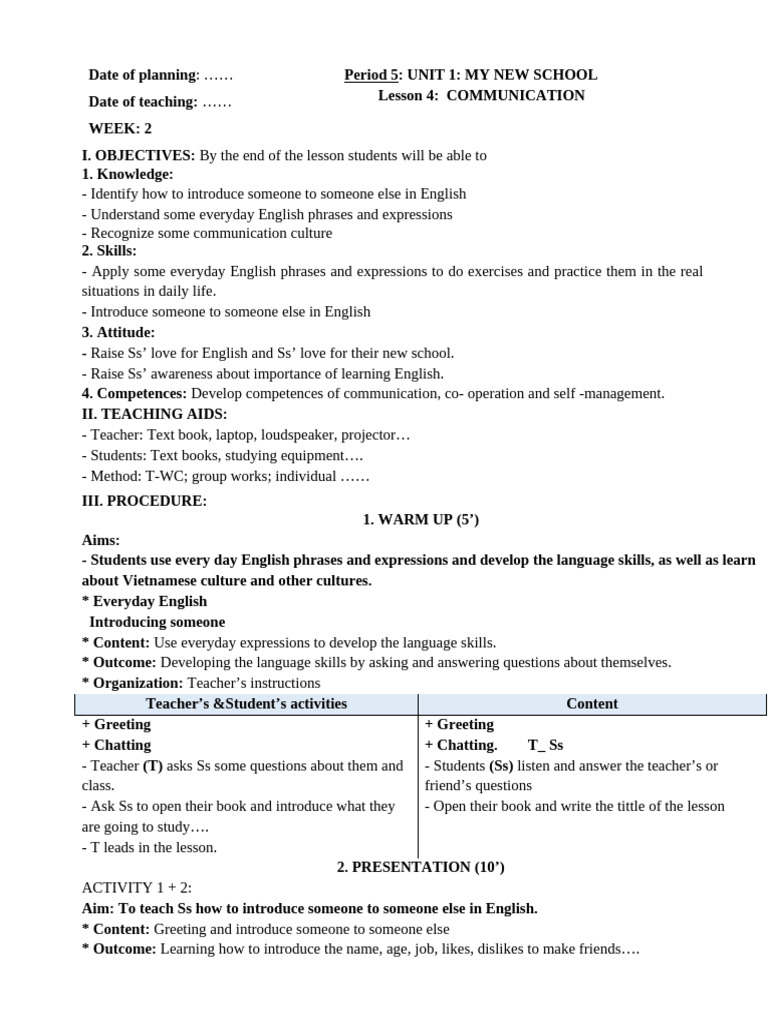 Period 5 UNIT 1 MY NEW SCHOOL | PDF | Question | Teachers