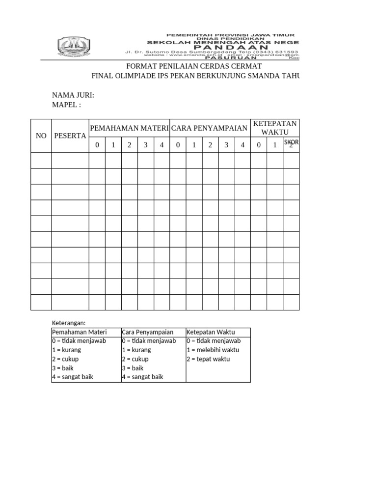 Format Penilaian Final Olimp Ipa | PDF