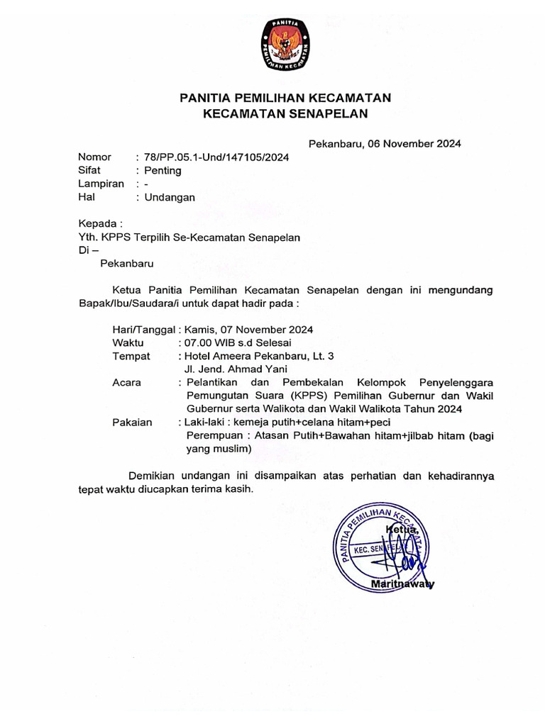 Undangan Pelantikan KPPS (Untuk KPPS) | PDF