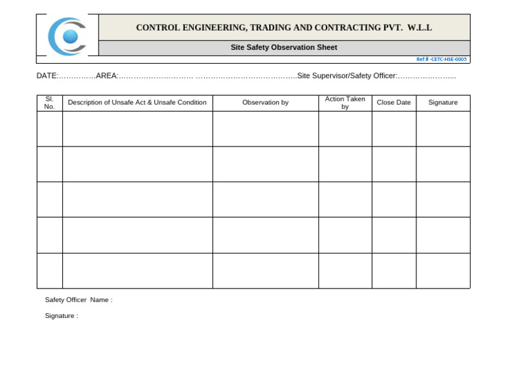 05-Site Safety Observation Form | PDF | Technology & Engineering