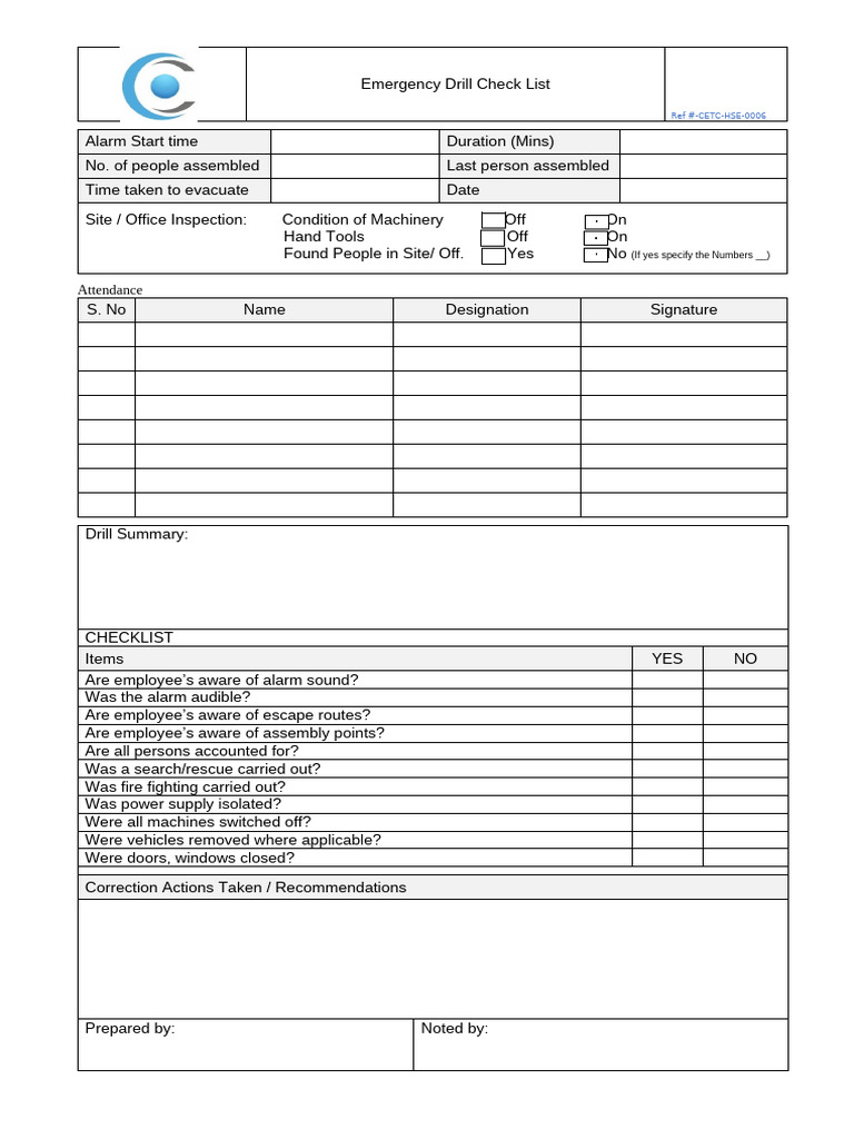 06- A Emergency Drill Checklist | PDF