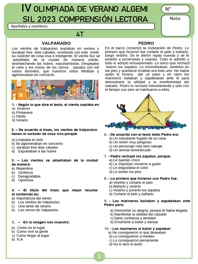 4to de Primaria Comprensión Lectora | PDF