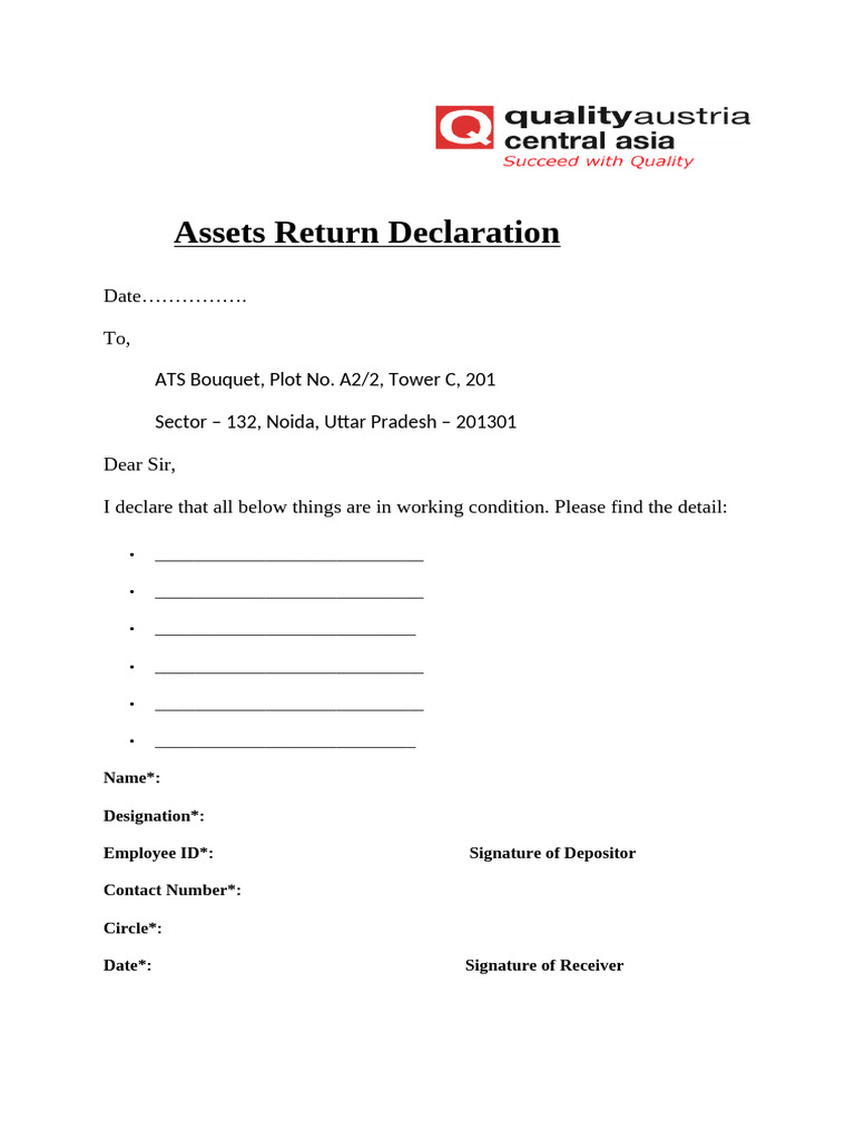 Assets Return Declaration Form New | PDF | Business