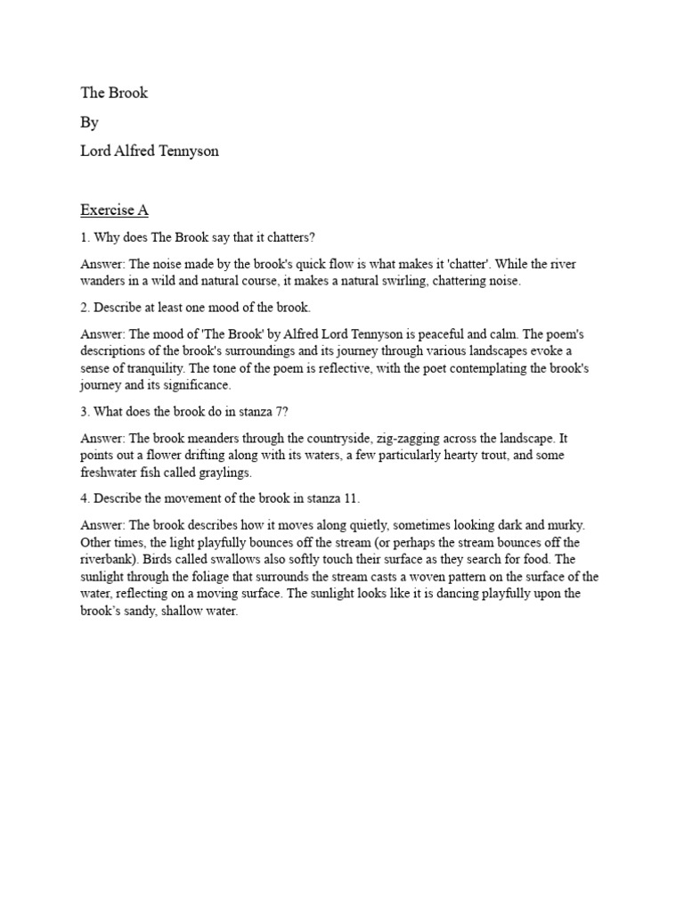 Https Mlisresources - Info File The Brook Poem Study Note | PDF | Poetry