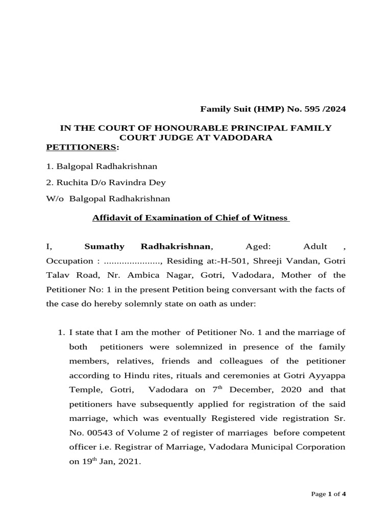 13B - Witness Affidavit - Balgoapl | PDF | Divorce | Marriage