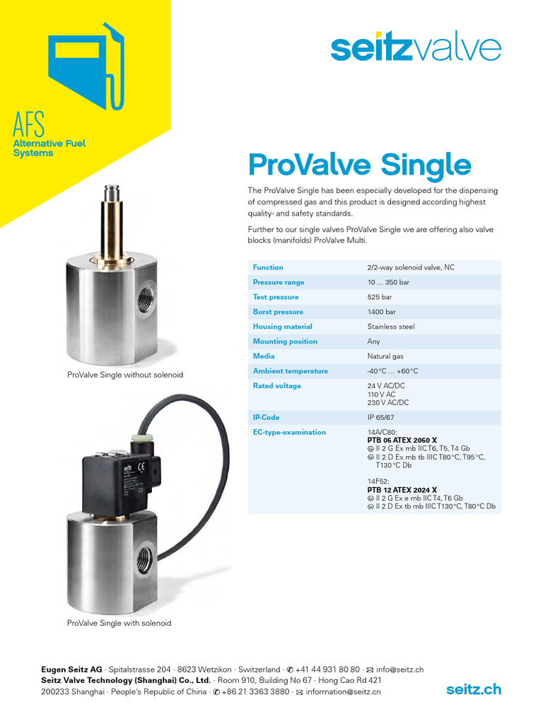 AFS-Datasheet-ProValve Single - Electro Valve | PDF | Valve | Gas ...