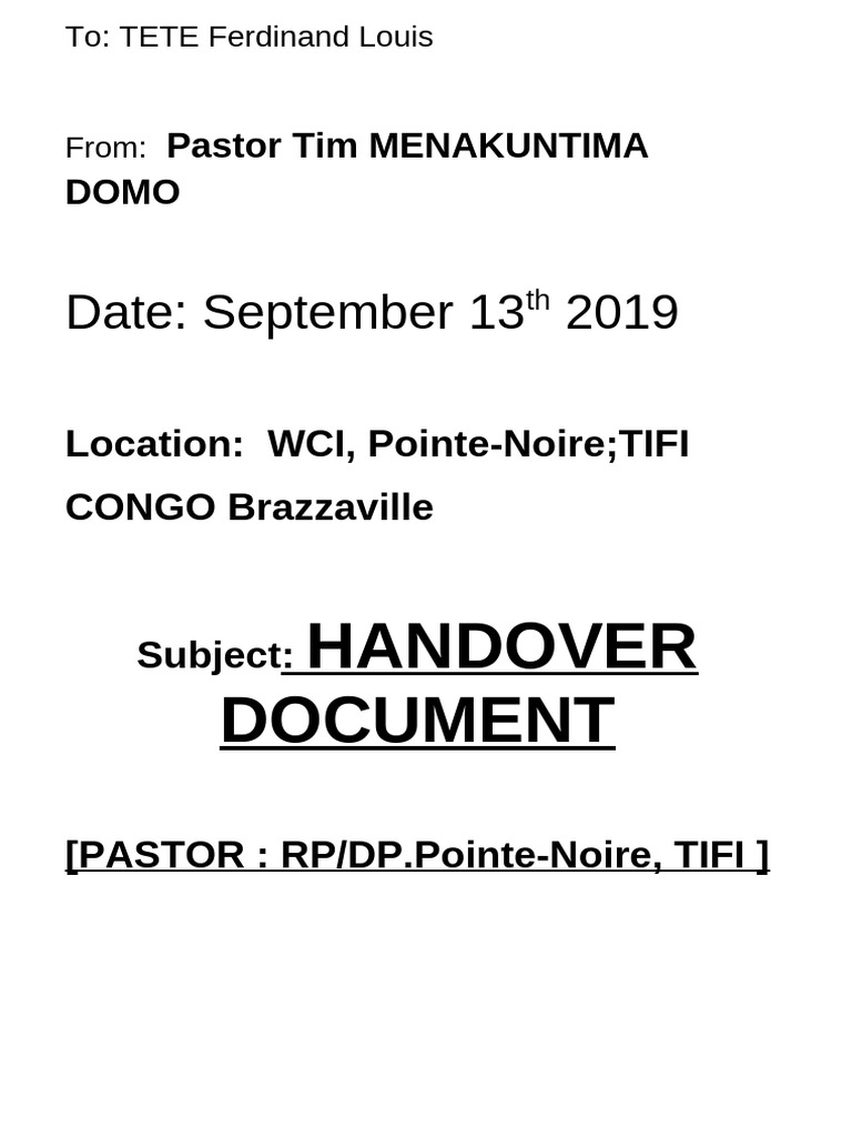 Handover Note-Format 2019 | PDF | Manufactured Goods